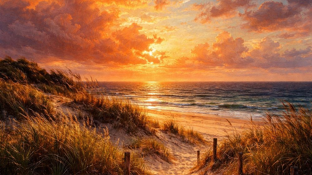 Sunset Coastal Painting Sea Nature Wallpaper Images | Free Photos, PNG ...