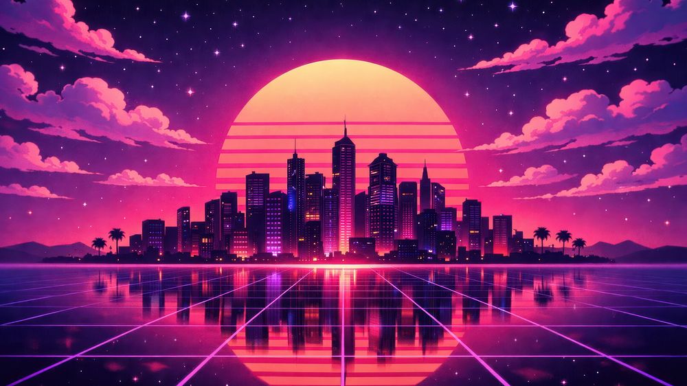 Sunset City Image Grid Neon Sky Images | Free Photos, PNG Stickers ...