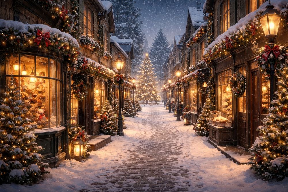 Vintage Christmas Village Lights Illustration Images | Free Photos, PNG ...