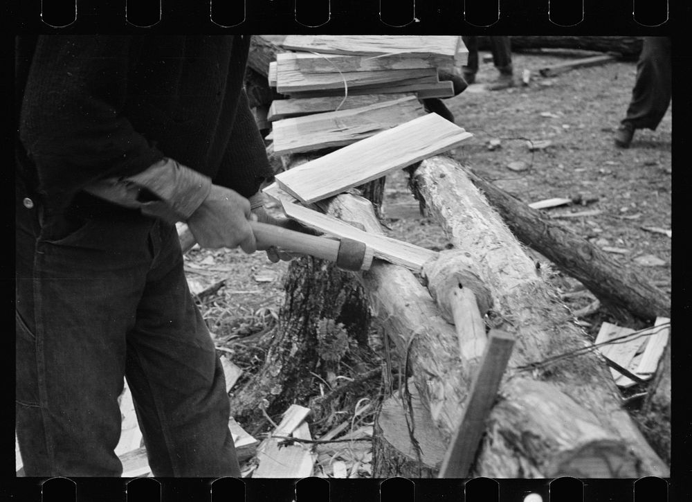 Splitting shingles froe and maul | Free Photo - rawpixel