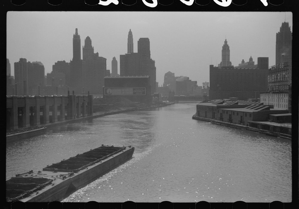 Coal barge Chicago River, Chicago, | Free Photo - rawpixel