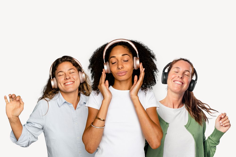 Happy diverse women headphones, isolated | Premium Photo - rawpixel