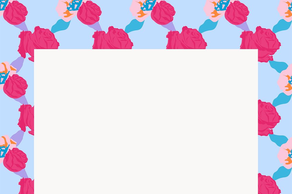 Blue floral rectangle frame psd | Premium PSD - rawpixel