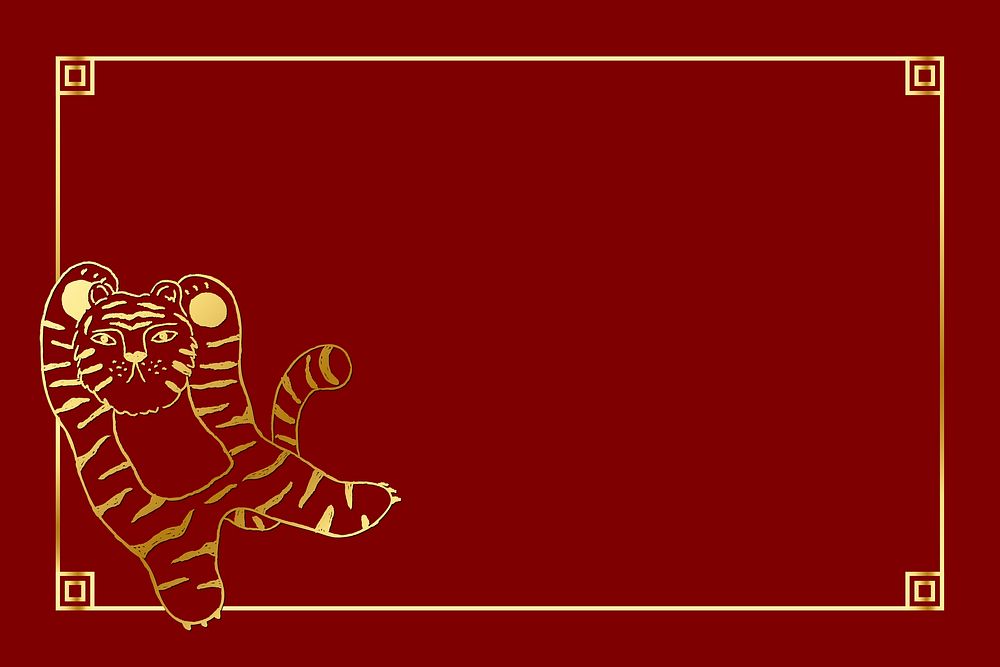 Gold tiger frame, red background, | Free Photo - rawpixel