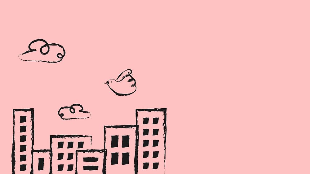 Buildings doodle computer wallpaper, pink | Free Photo - rawpixel