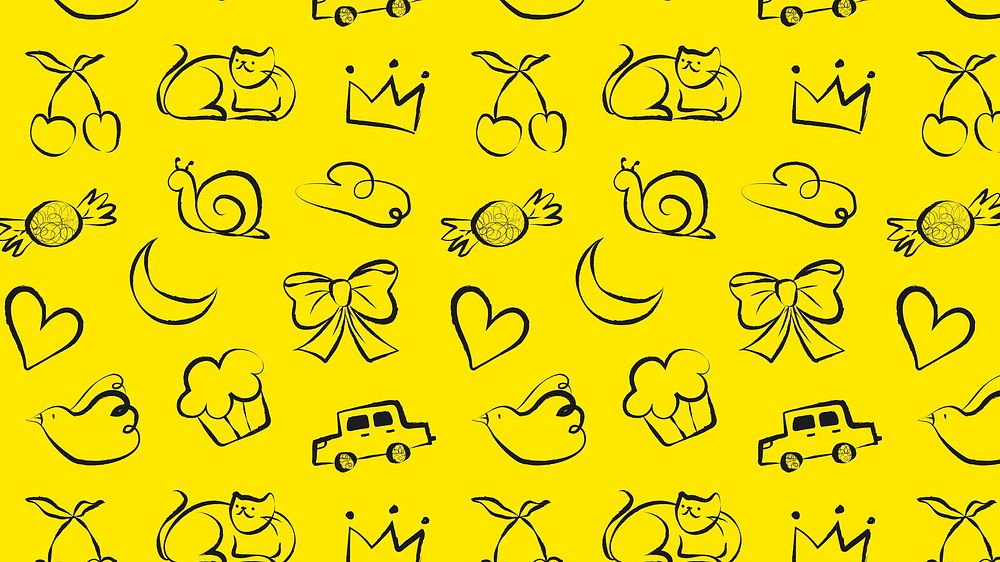 Yellow doodle pattern desktop wallpaper, | Free Photo - rawpixel