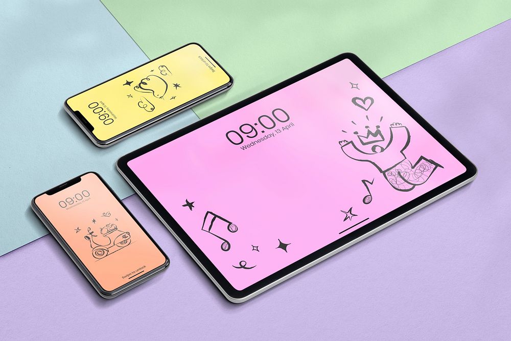 Mobile phone, tablet screens with doodle | Free Photo - rawpixel