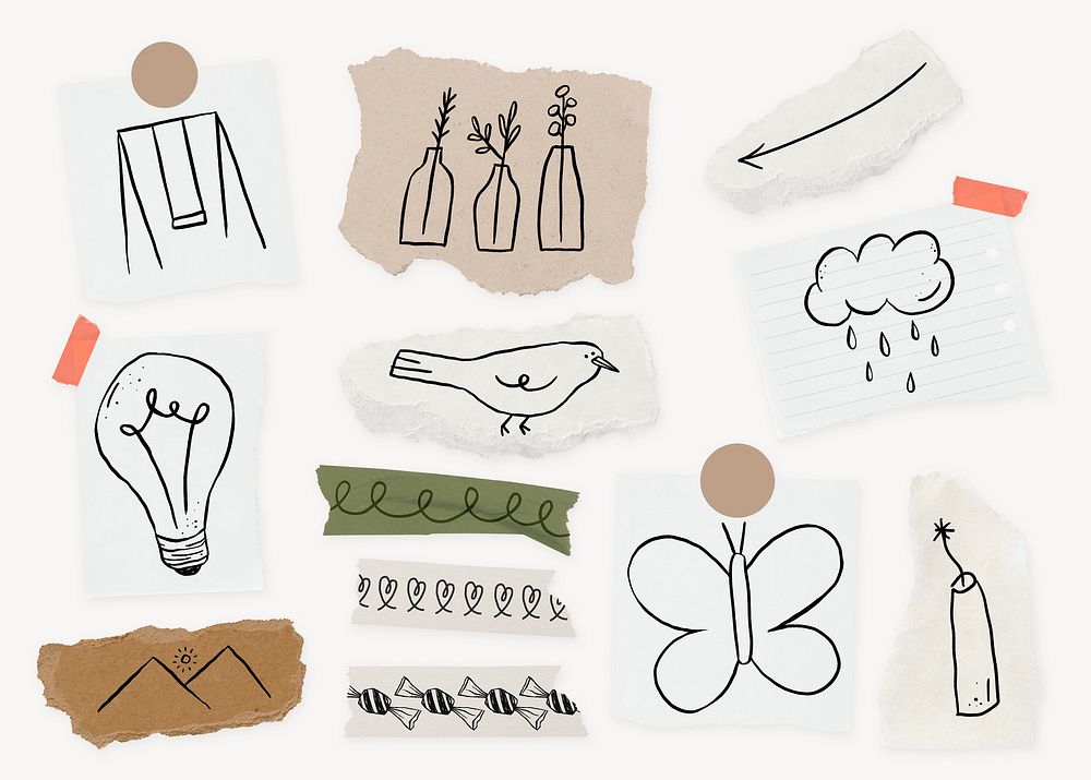 Cute doodle, collage element, torn | Premium PSD - rawpixel