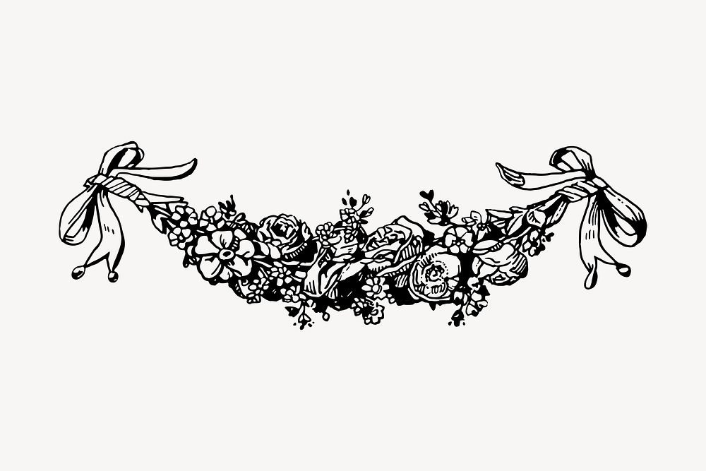 Flower garland clipart, vintage hand | Free Vector - rawpixel