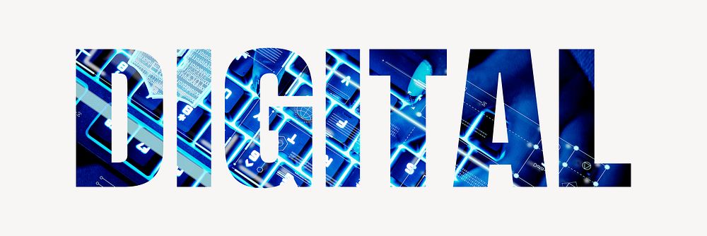 Digital word typography, blue neon | Free Photo - rawpixel