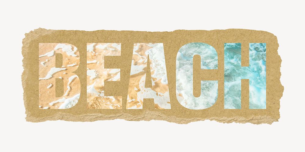 Beach word, ripped paper graphic | Free Photo - rawpixel