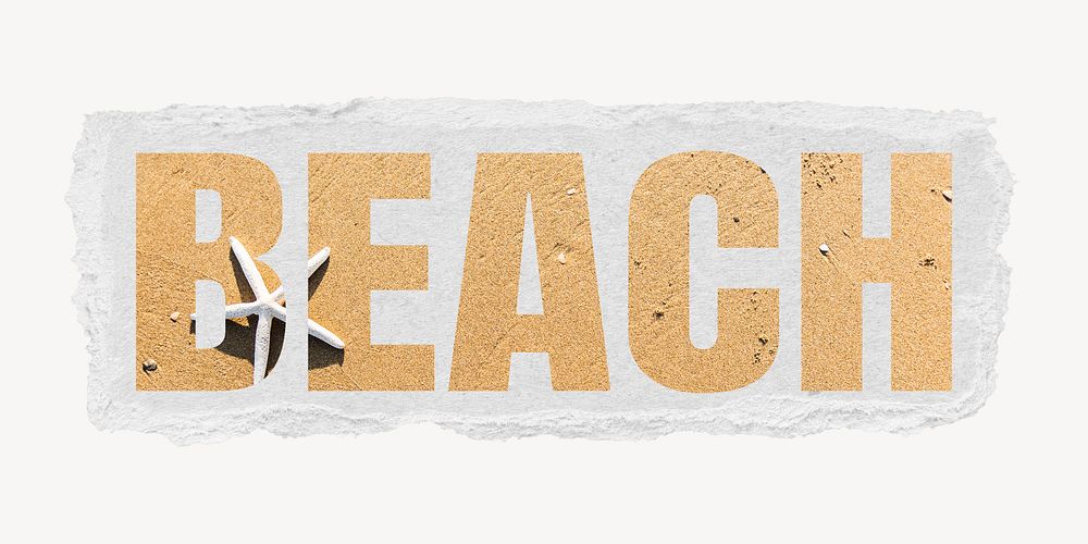 Beach word, ripped paper graphic, | Free Photo - rawpixel