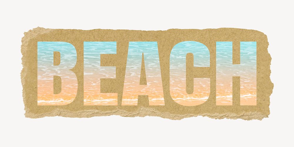 Beach word, ripped paper graphic, | Free Photo - rawpixel