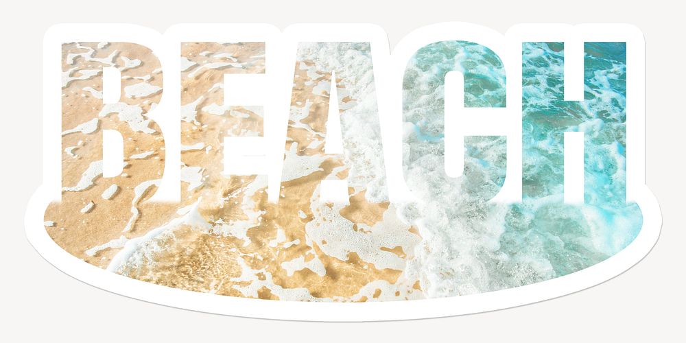 Beach word, white border sticker | Free Photo - rawpixel