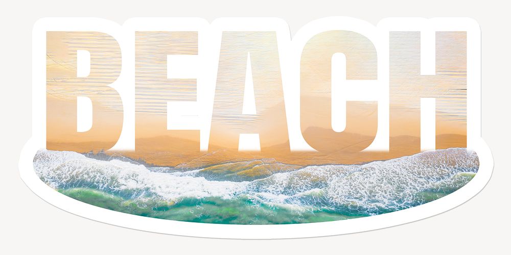 Beach word, white border sticker | Free Photo - rawpixel