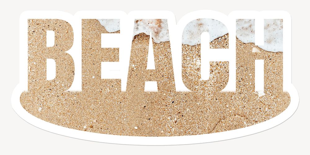 Beach word, white border sticker | Free Photo - rawpixel