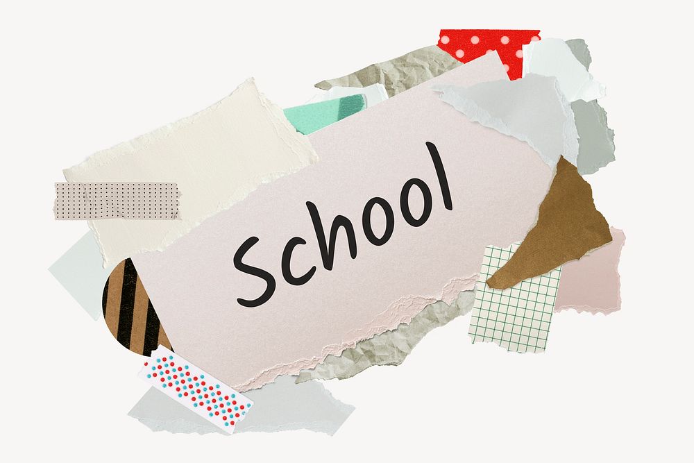 School word, aesthetic paper collage | Free Photo - rawpixel