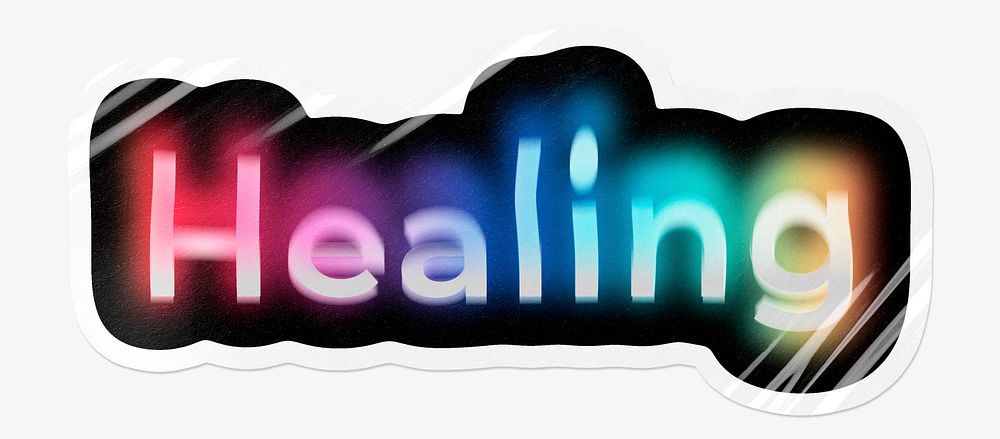 Healing word sticker, neon psychedelic | Free Photo - rawpixel