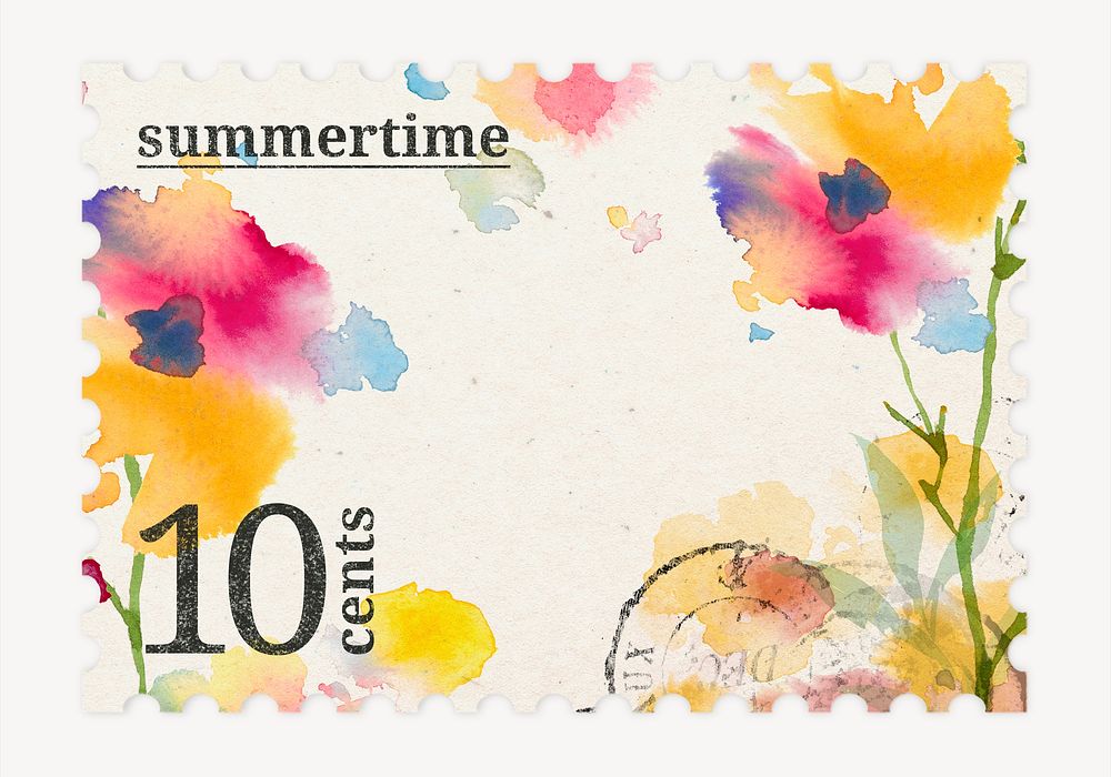 Watercolor floral postage stamp, aesthetic | Free Photo - rawpixel