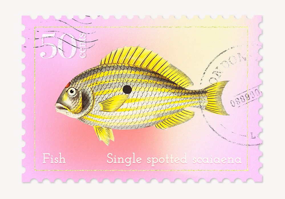 Yellow fish postage stamp, aesthetic | Free Photo - rawpixel