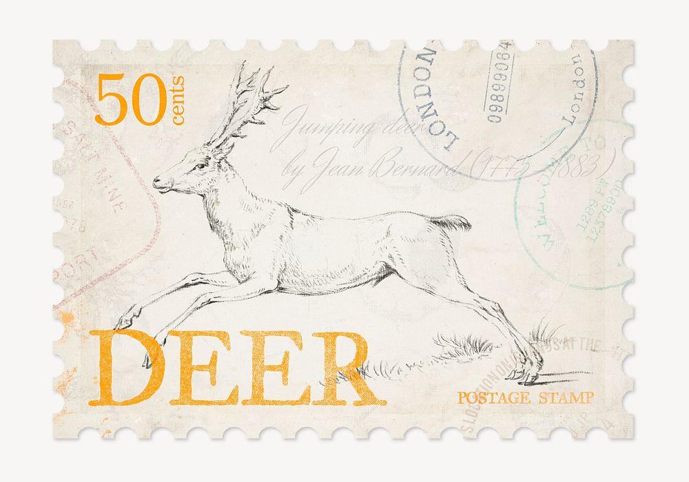 Deer postage stamp, animal graphic | Free Photo - rawpixel