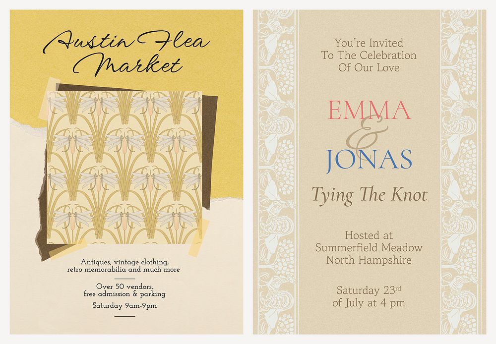 Vintage invitation card template, beige | Premium PSD - rawpixel