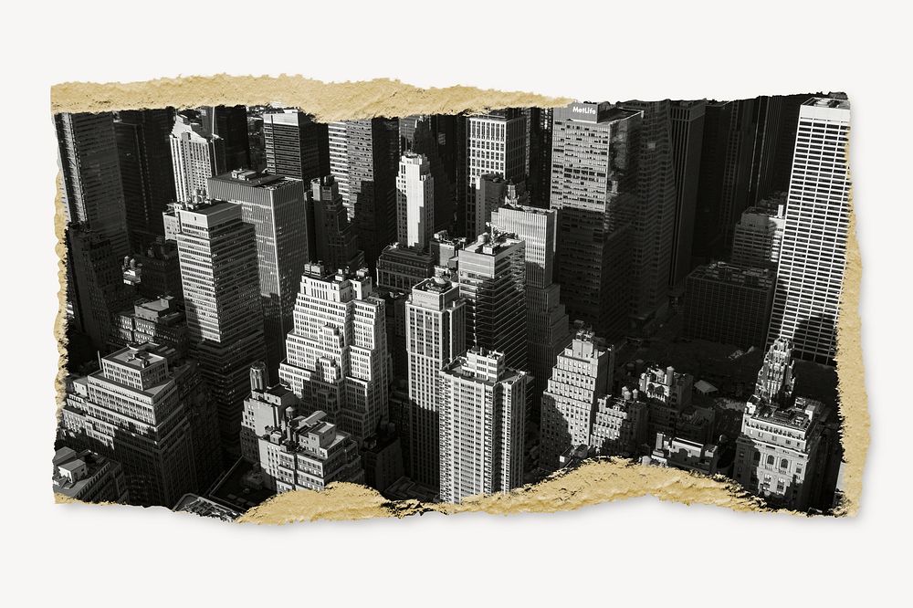 Grayscale buildings, ripped paper, city | Free Photo - rawpixel
