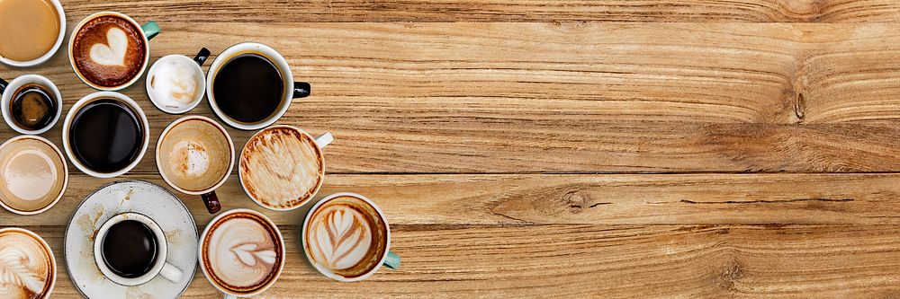 Coffee cups brown wooden panel | Free Photo - rawpixel