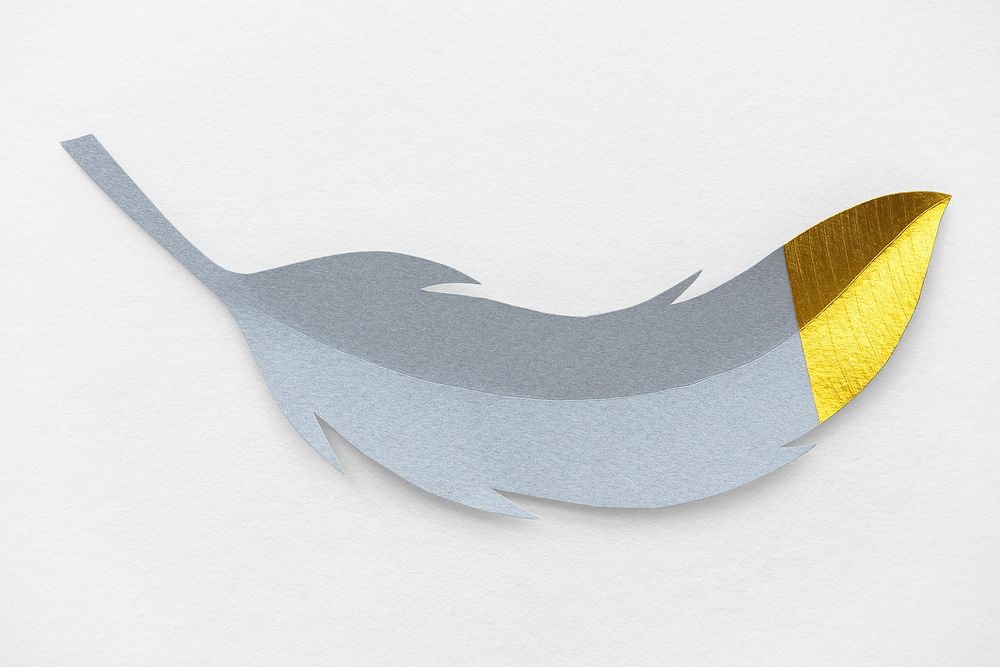 Gray paper craft feather gold | Premium PSD - rawpixel