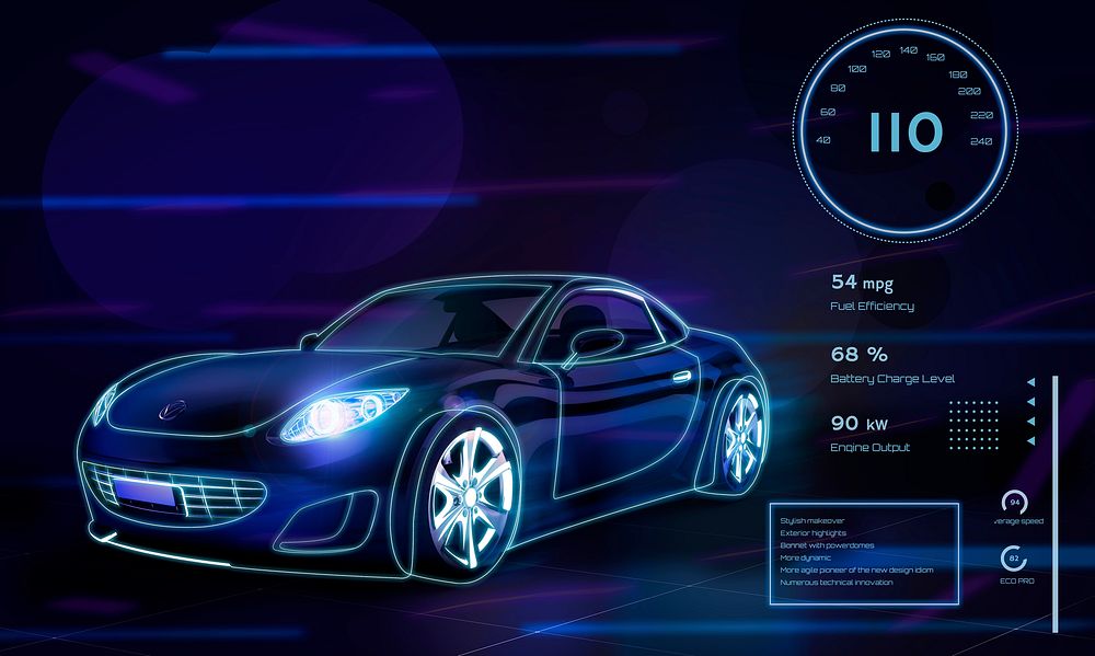 Blue neon sports car design | Premium PSD - rawpixel