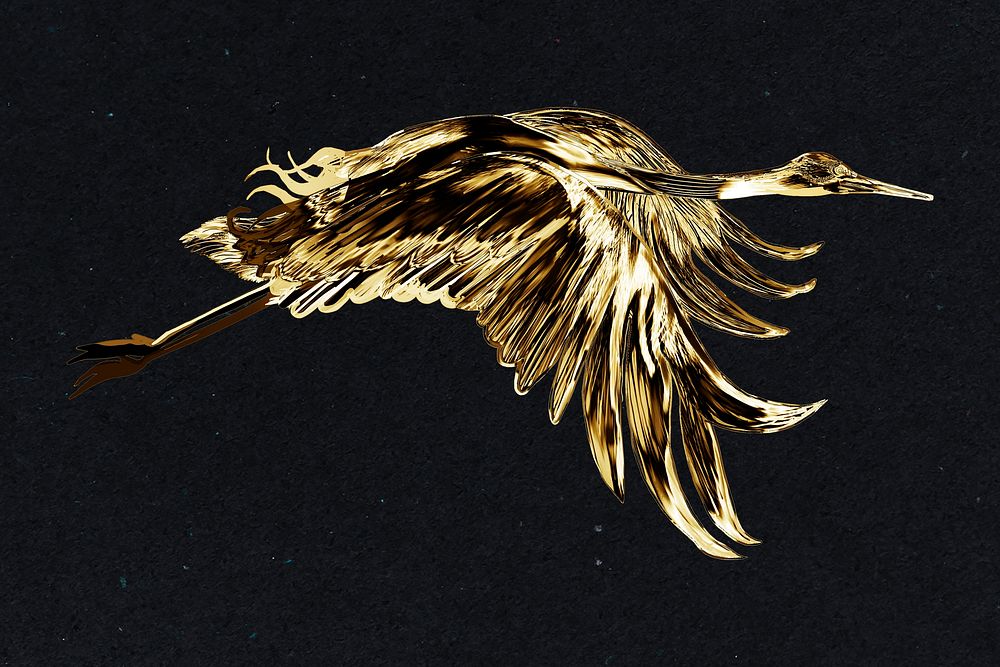 Gold flying Japanese crane sticker | Premium PSD - rawpixel