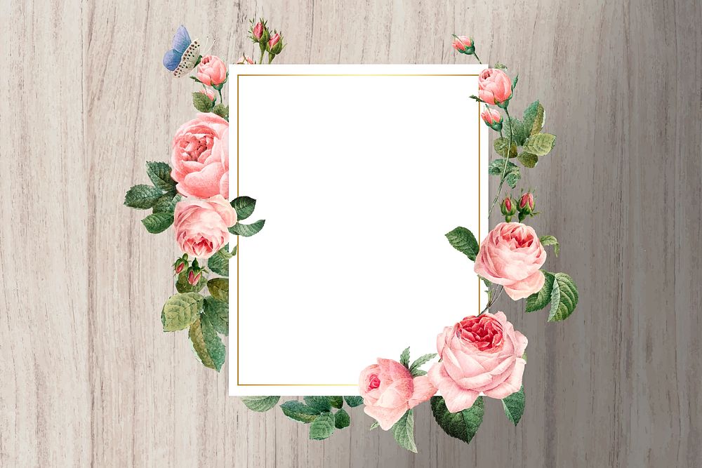 Floral rectangular frame wooden background | Premium Vector - rawpixel