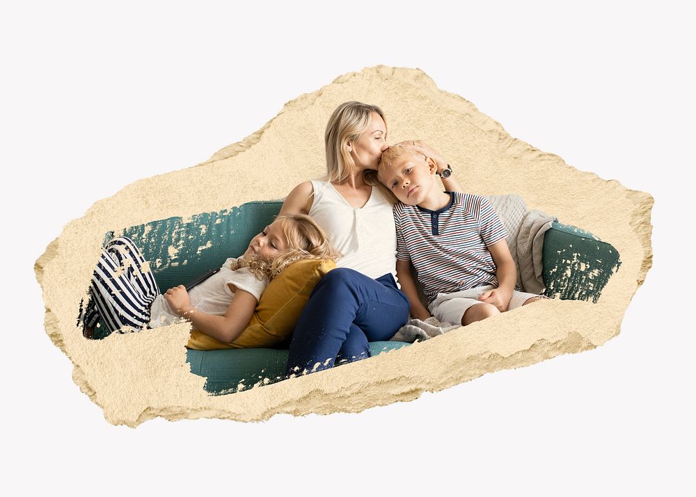 Mother and kids, ripped paper | Free Photo - rawpixel