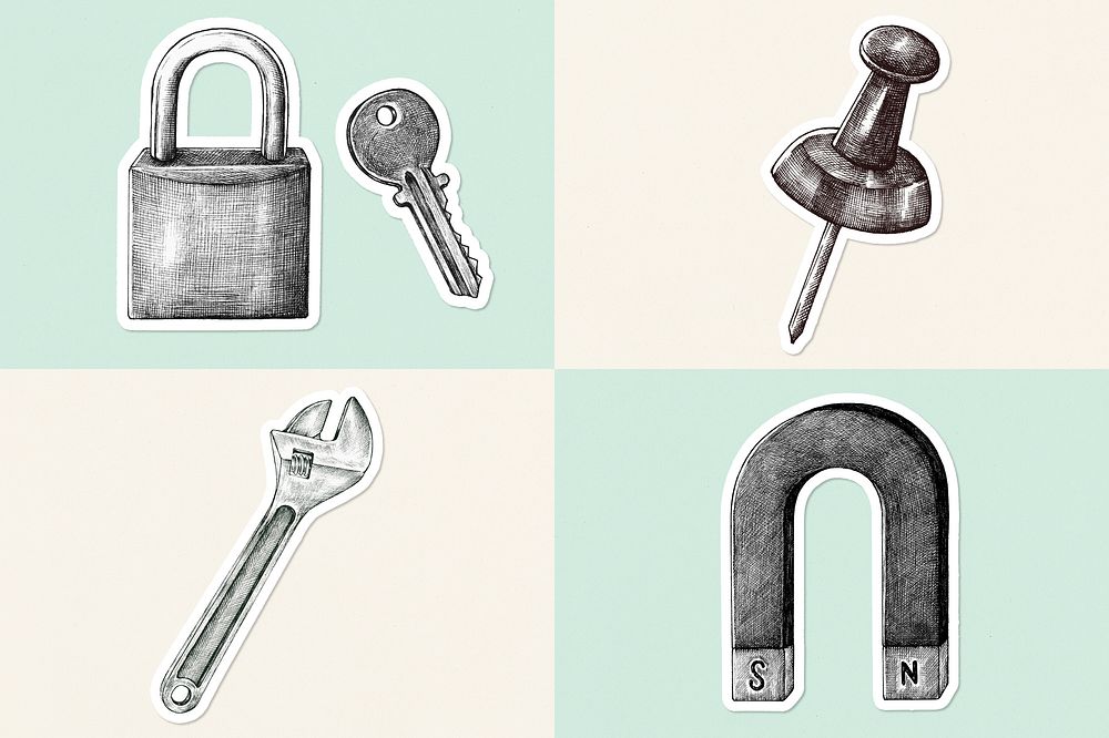 Tools drawing cartoon sticker collection | Premium Photo - rawpixel