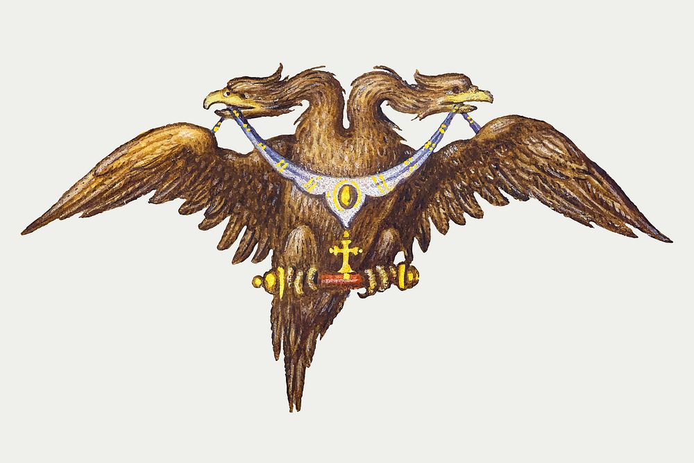 Hand drawn vintage two-headed eagle | Premium Vector Illustration ...