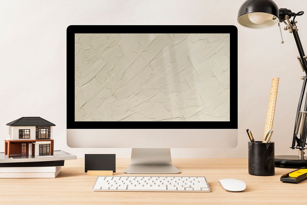 Aesthetic workstation, desktop screen, keyboard | Free Photo - rawpixel