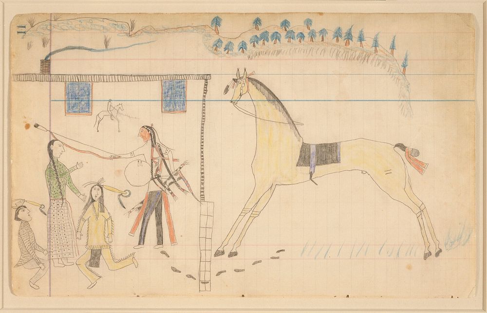 Ledger-style drawing group figures horse | Free Photo Illustration ...