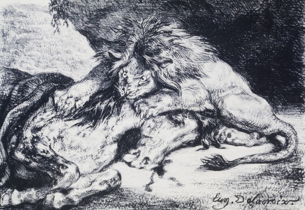 Lion Devouring Horse Eugène Delacroix | Free Photo - rawpixel