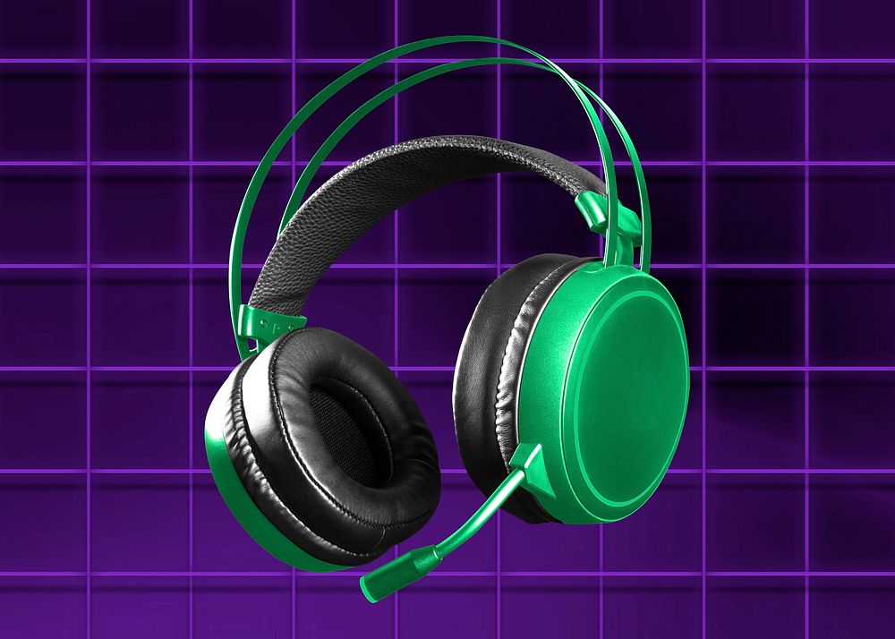 Green headphone, retro grid design | Free Photo - rawpixel