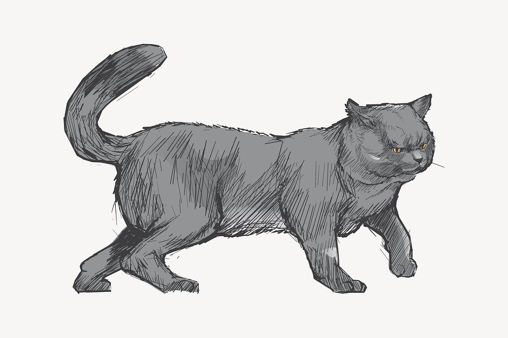 Gray cat sketch animal illustration | Premium PSD - rawpixel