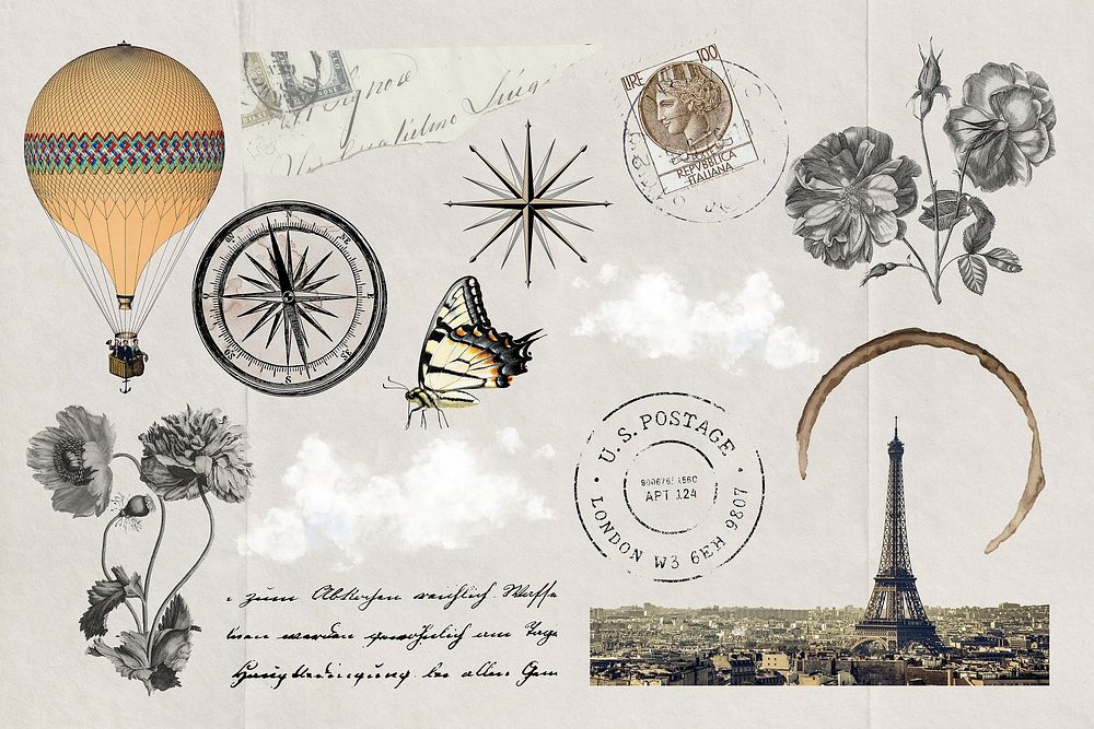 Travel Ephemera, vintage illustration set | Premium Photo - rawpixel