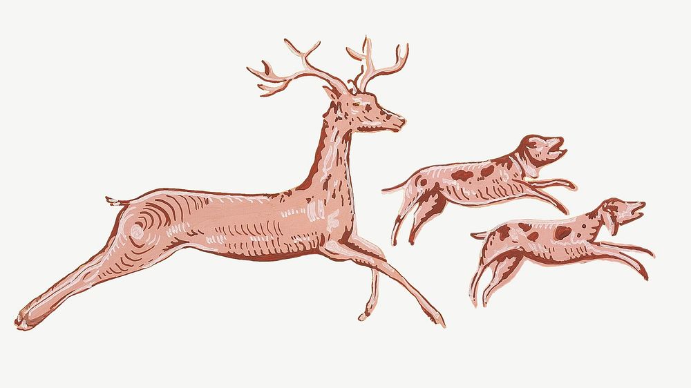 Running stag and babies, animal | Premium PSD Illustration - rawpixel