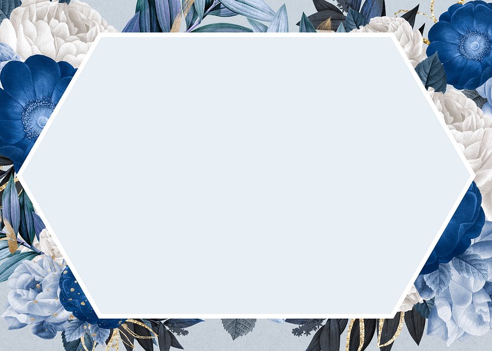Winter flower frame, blue hexagon | Premium Photo - rawpixel