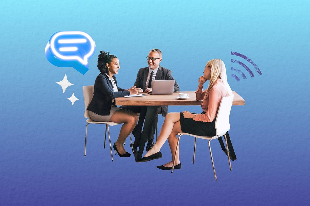 Team communication collage, blue gradient | Premium Photo - rawpixel