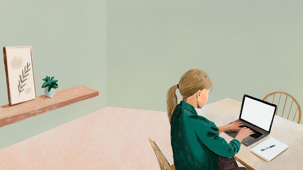 Woman and laptop desktop wallpaper, | Premium Photo Illustration - rawpixel