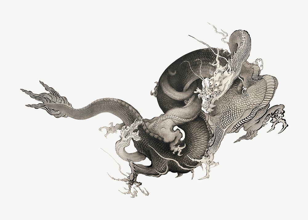 Two Dragons in Clouds, vintage | Premium PSD Illustration - rawpixel