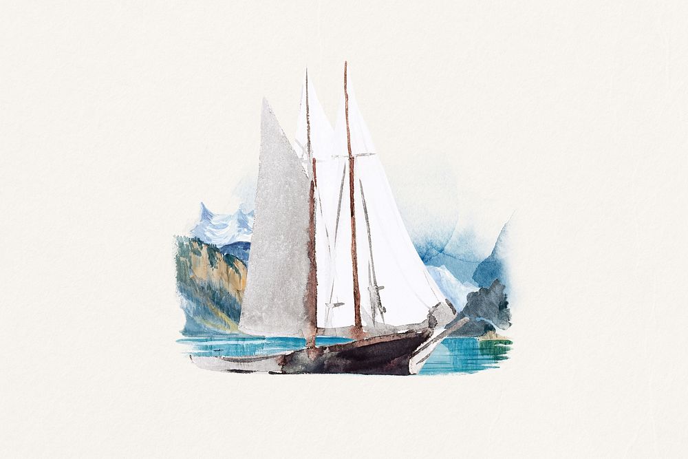 Watercolor sailboat collage element. Remixed | Premium Photo - rawpixel