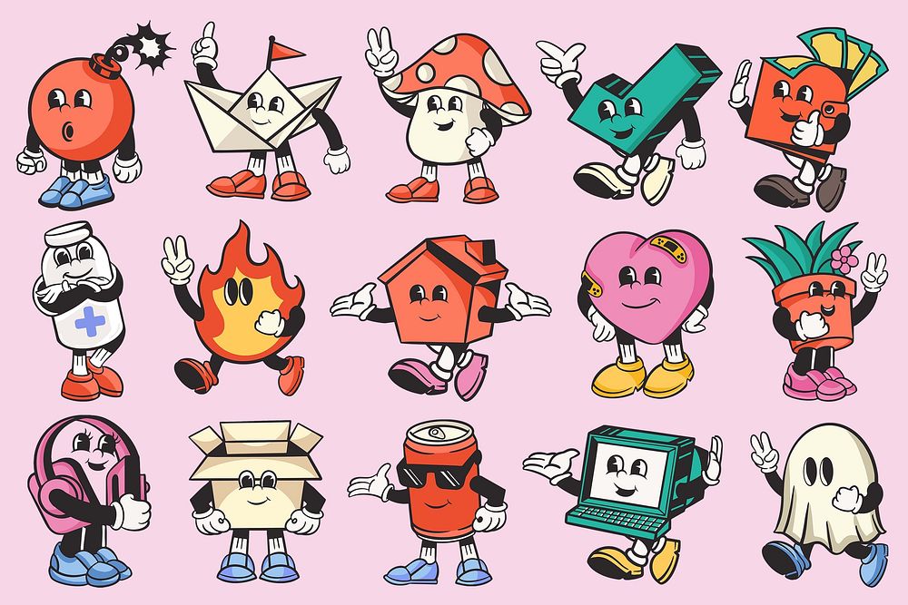 Colorful character set retro illustration | Premium Vector Illustration ...