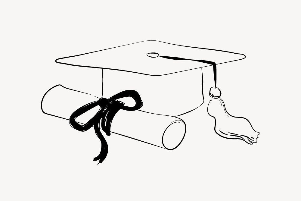 Graduation hat line art illustration | Free Photo - rawpixel