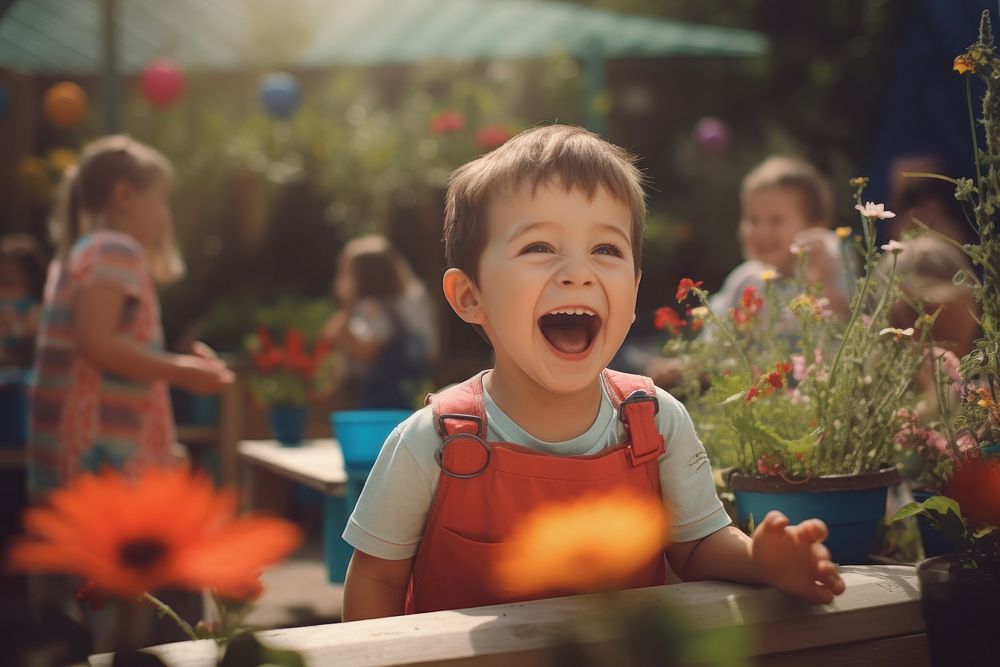 Kindergarten students at flower garden | Free Photo - rawpixel